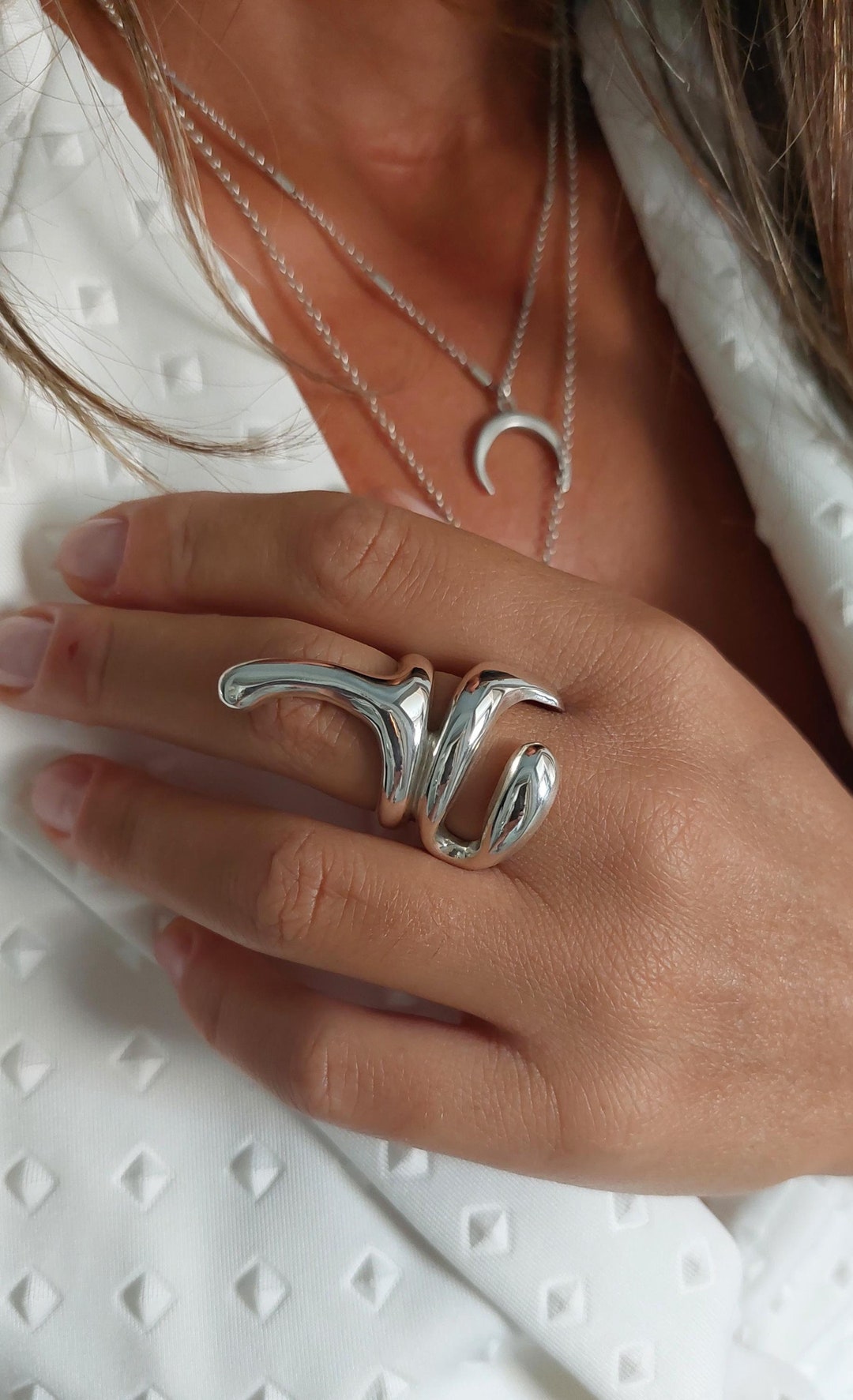 Irregular Silver Ring, Wide Ring Women, Modern Design Ring, Sterling ...