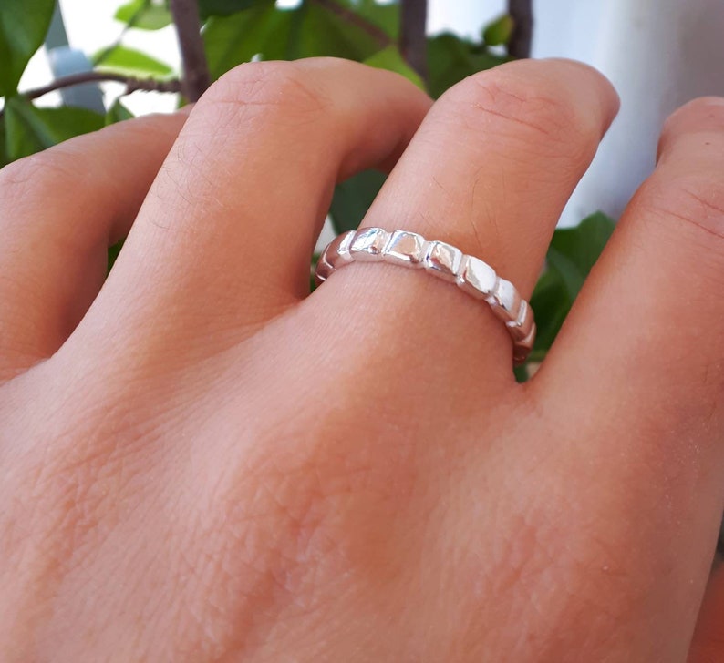 Flat Chunky Ring Simple Ring Sterling Silver Bead Ring. Set - Etsy