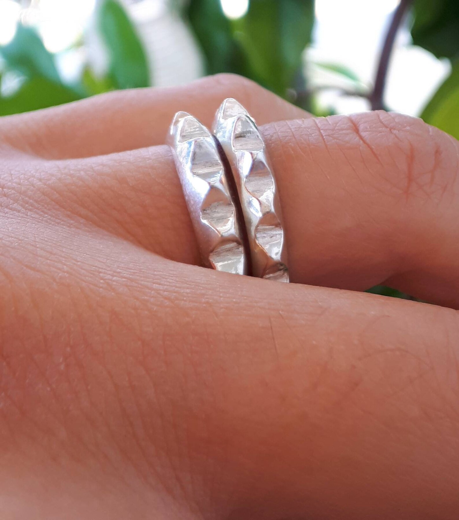 Silver Pyramid Ring Set of Two Ring Midi Ring Solid Silver - Etsy
