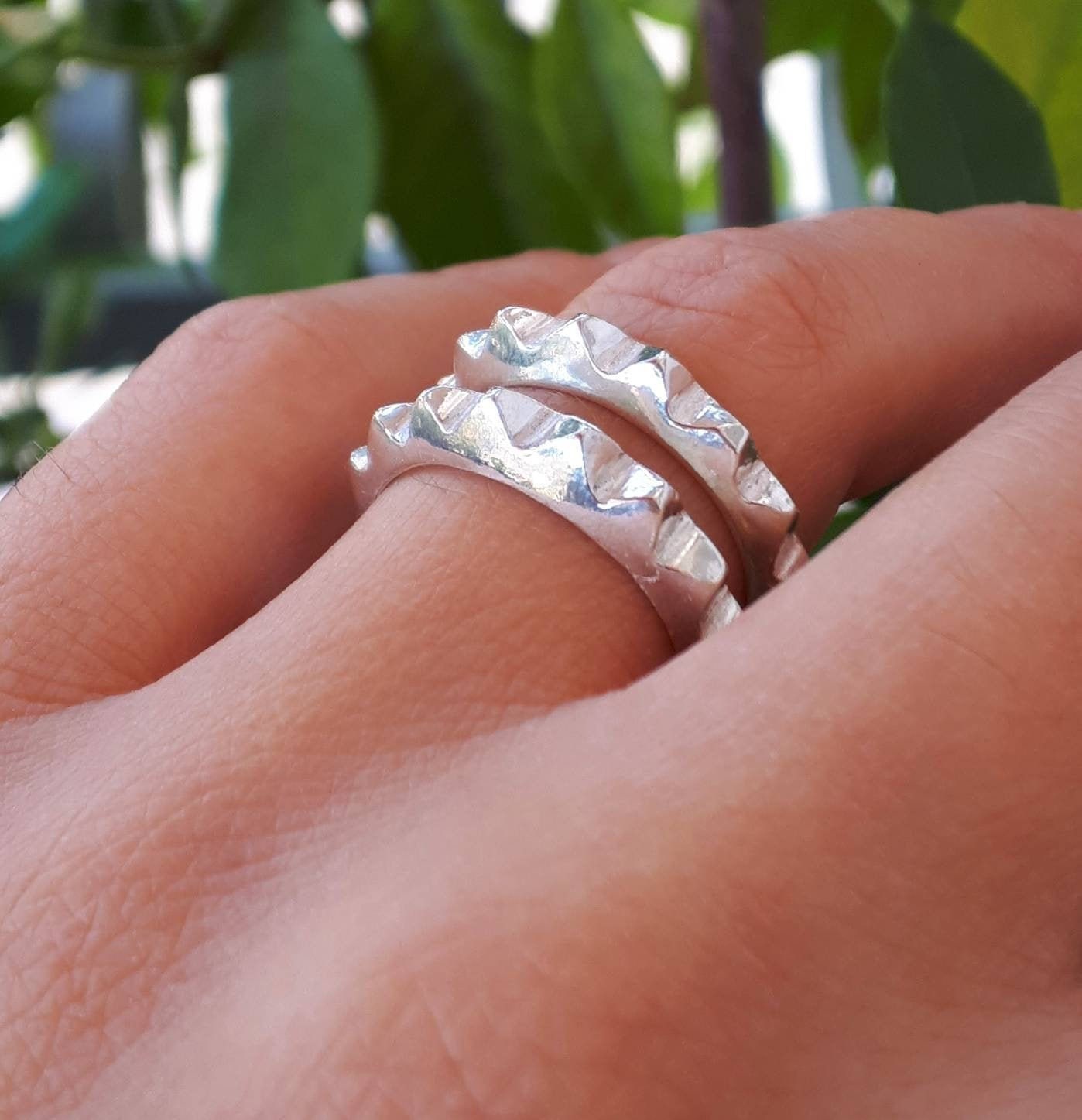 Silver Pyramid Ring Set of Two Ring Midi Ring Solid Silver - Etsy