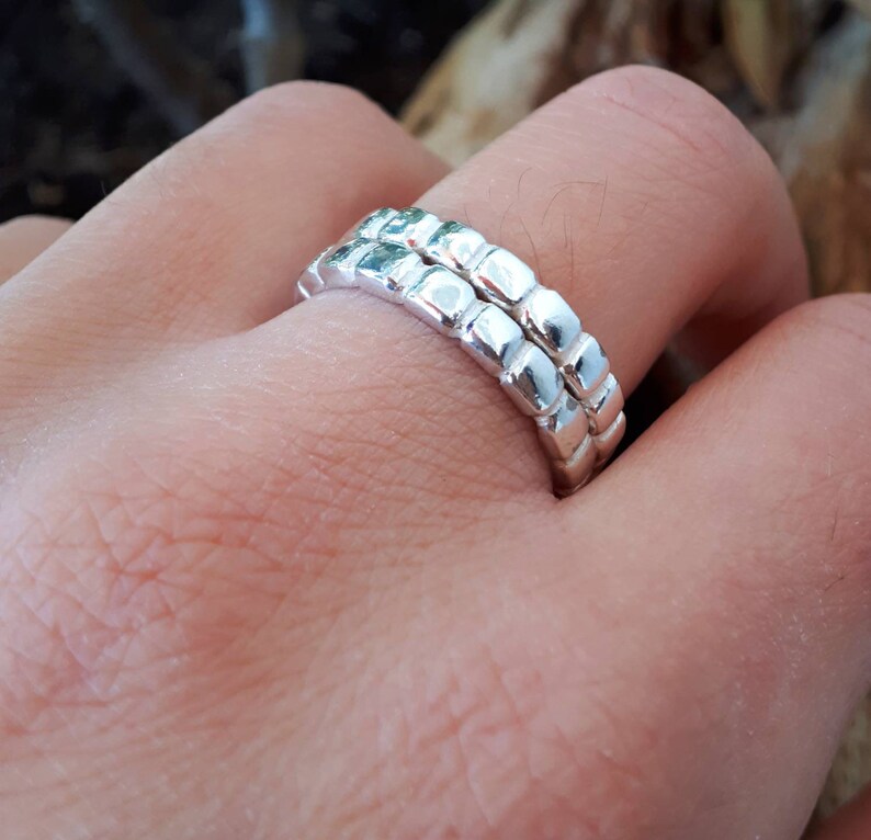 Flat Chunky Ring Simple Ring Sterling Silver Bead Ring. Set - Etsy