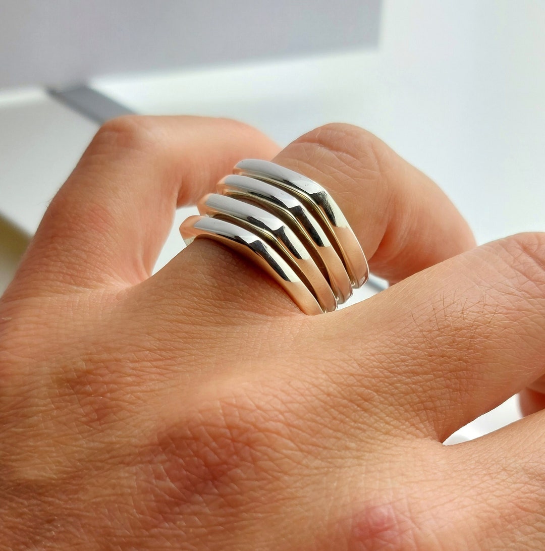 Square Ring, Square Band Ring, Square Silver Ring, Set of 4 Ring ...