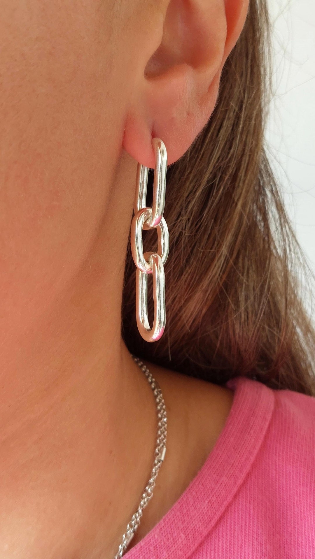 Link Silver Earrings, Chain Earrings, Chunky Chain Earring, Rock ...