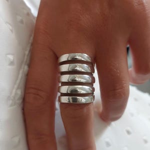 Wide Band Ring, Statement Ring, Long Silver Ring, Chunky Silver Ring, Solid Sterling Silver ...