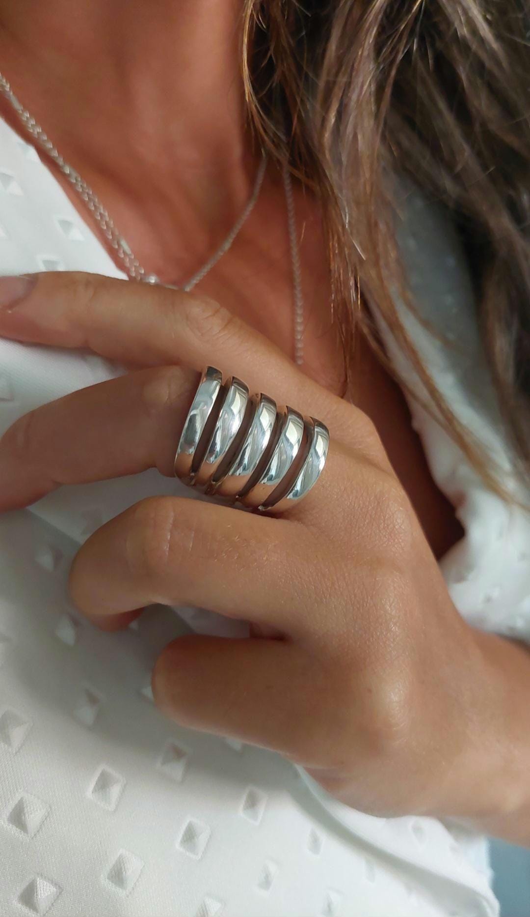 Wide Band Ring, Statement Ring, Long Silver Ring, Chunky Silver Ring, Solid Sterling Silver ...
