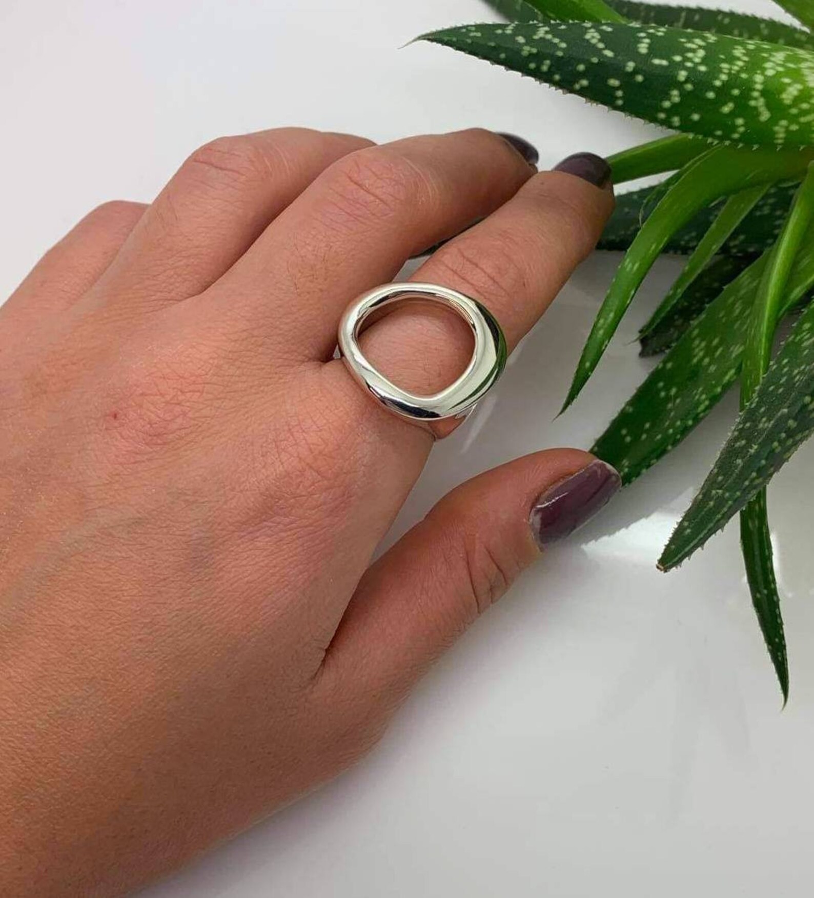 Open Circle Ring, Solid Sterling Silver, Geometric Circle Ring, Statement Ring, Boho Ring, Large ...
