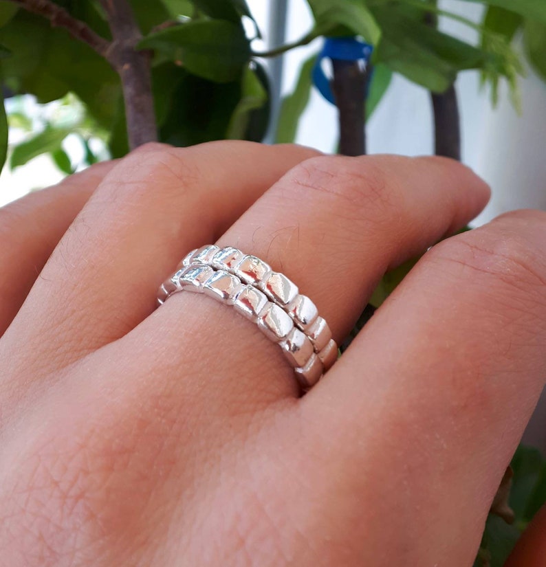 Flat Chunky Ring Simple Ring Sterling Silver Bead Ring. Set - Etsy