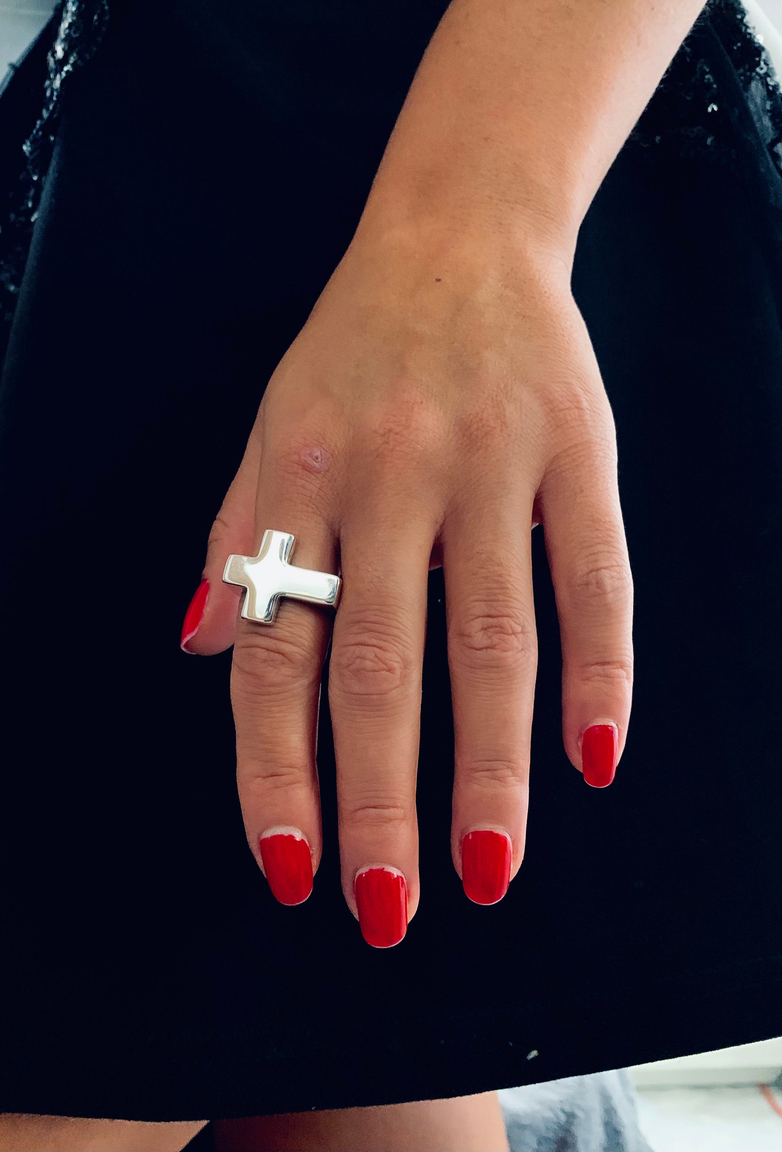 Sideways Cross Ring Large Cross Ring Minimalist Ring Solid - Etsy