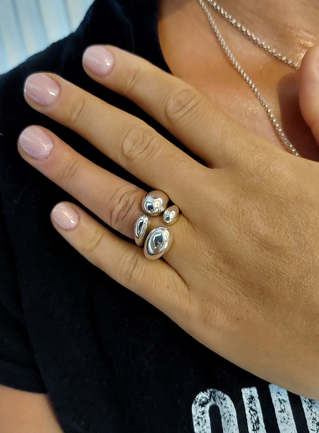 Double Dome Ring, Adjustable Ring, Open Dome Ring, Sterling Silver ...