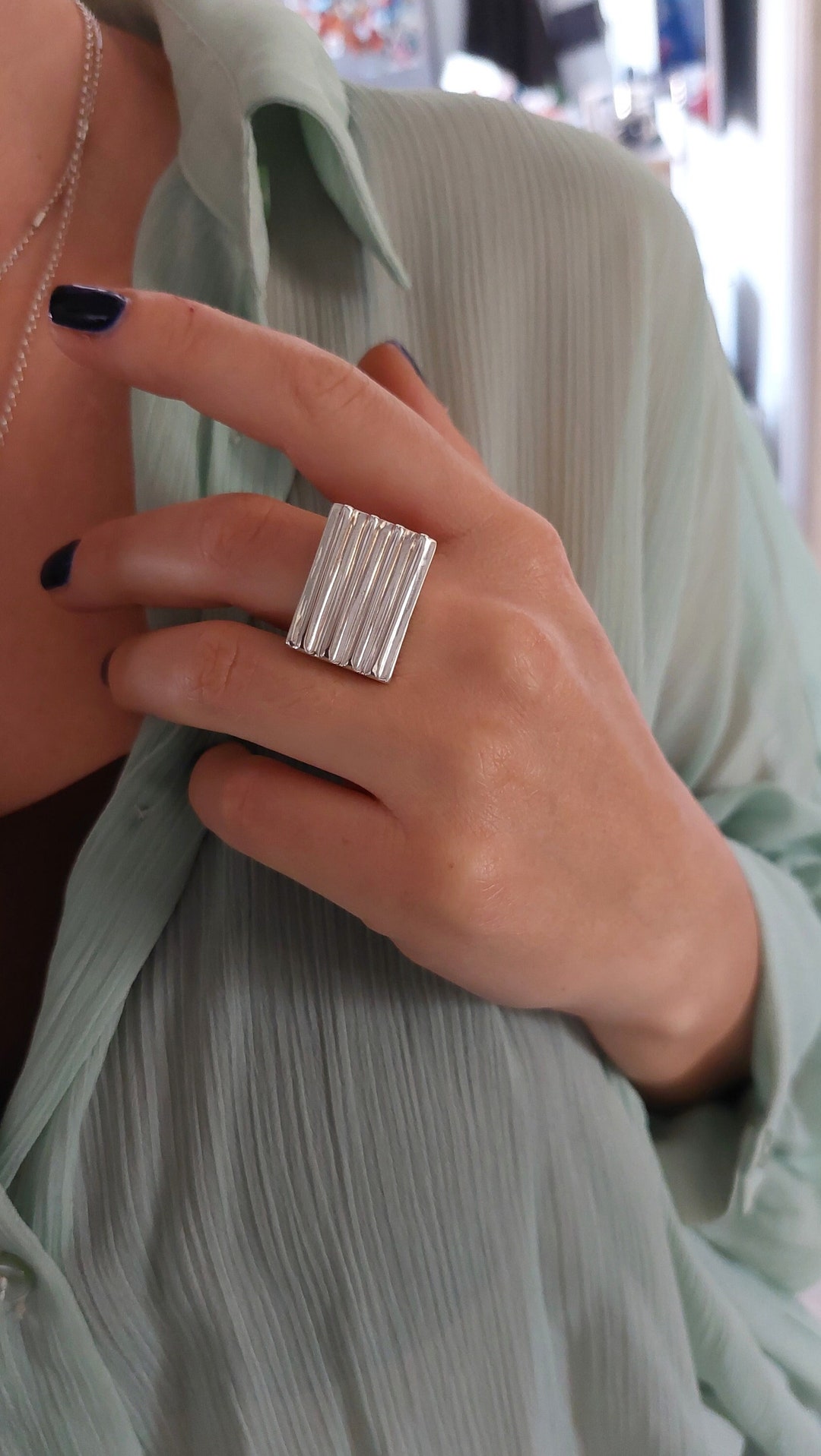 Square Top Ring, Geometric Ring, Asymmetrical Ring, Sterling Silver ...