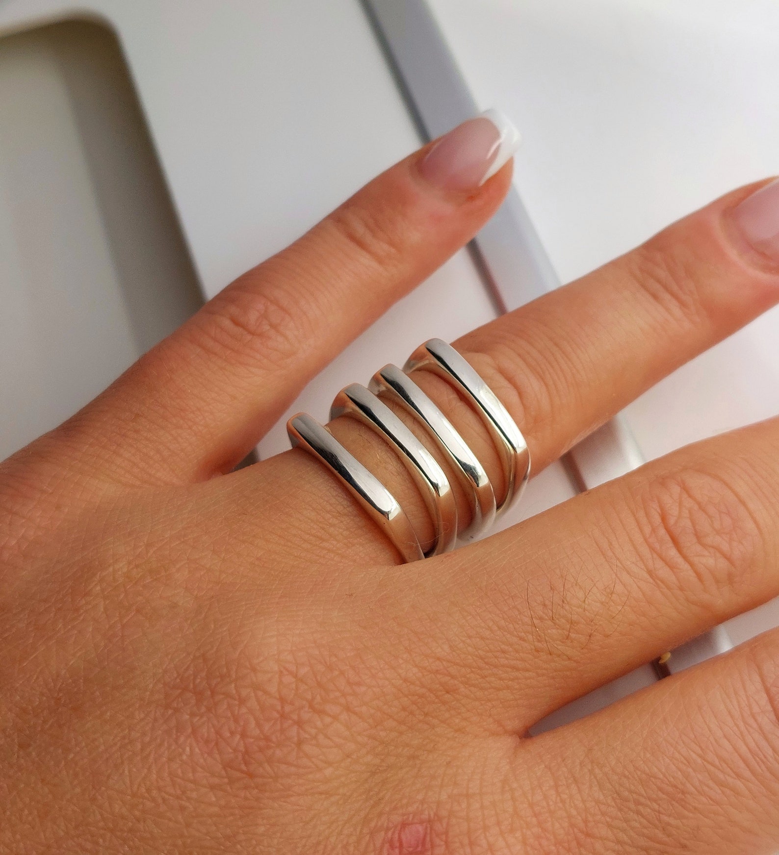 Square Ring Square Band Ring Square Silver Ring Set of 4 - Etsy