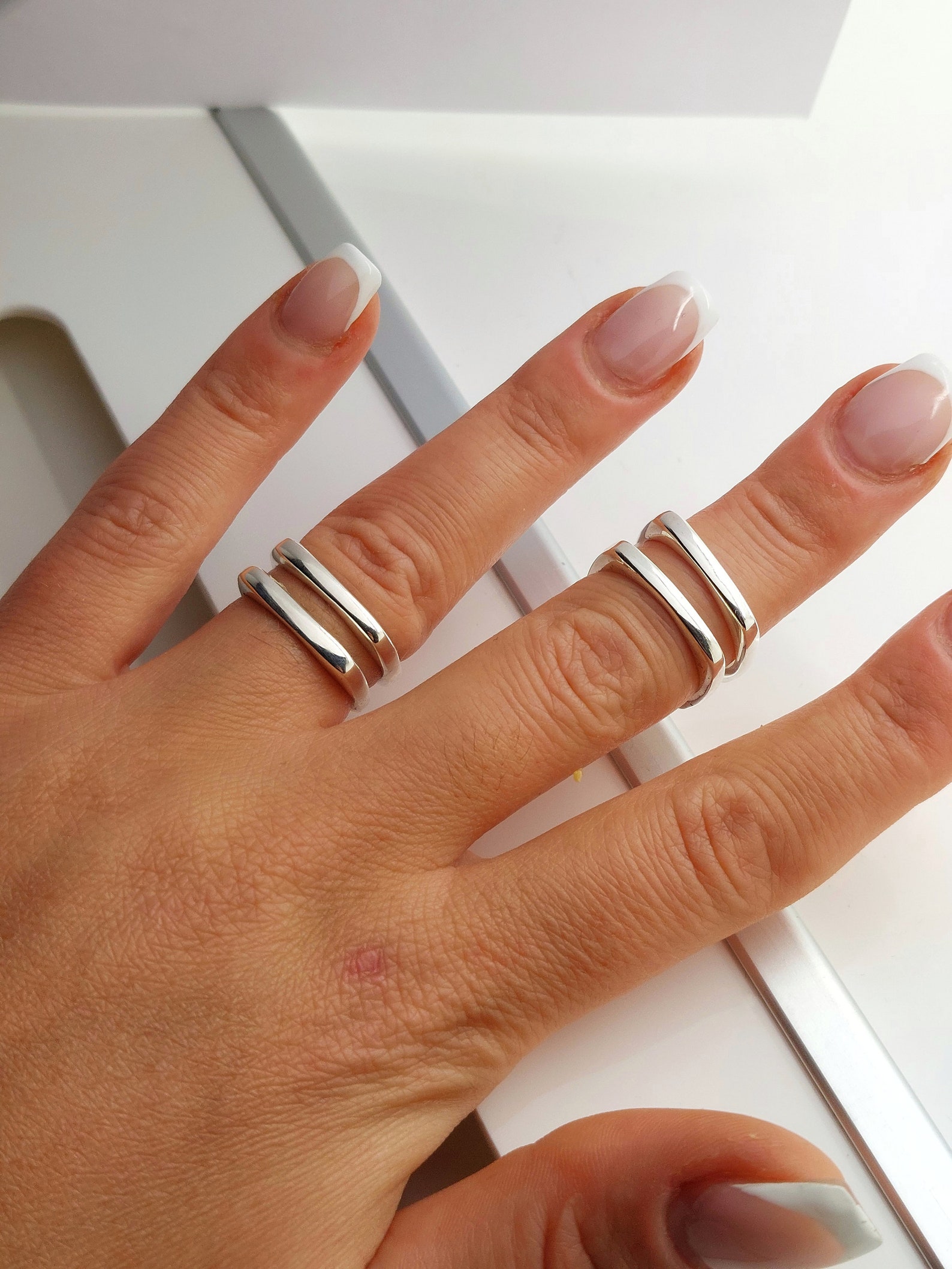 Square Ring Square Band Ring Square Silver Ring Set of 4 - Etsy