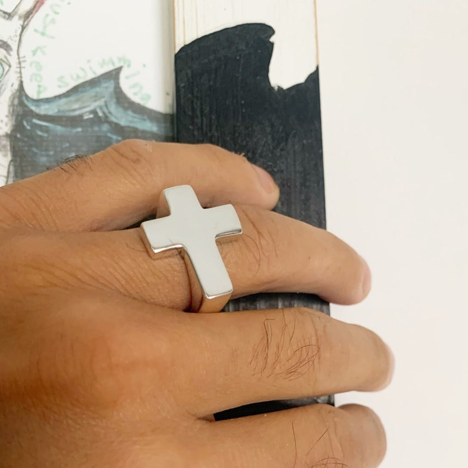 Sideways Cross Ring Large Cross Ring Minimalist Ring Solid - Etsy
