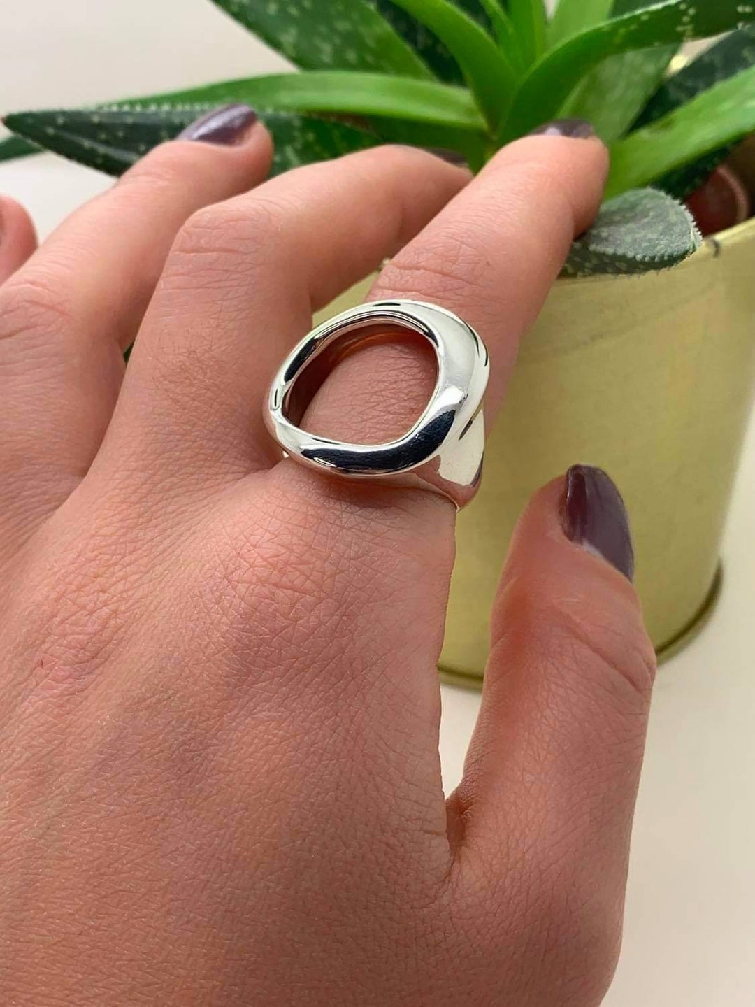 Open Circle Ring, Solid Sterling Silver, Geometric Circle Ring ...