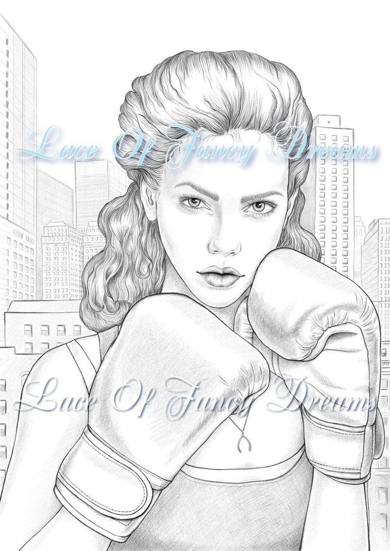 Boxing woman Adult COLORING PAGE to color Tiana Lofd | Etsy