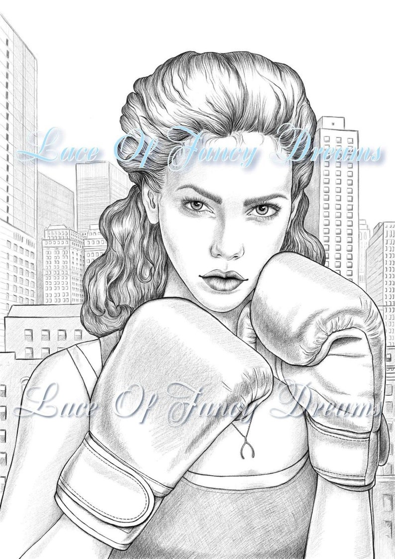 Boxing woman Adult COLORING PAGE to color Tiana Lofd | Etsy