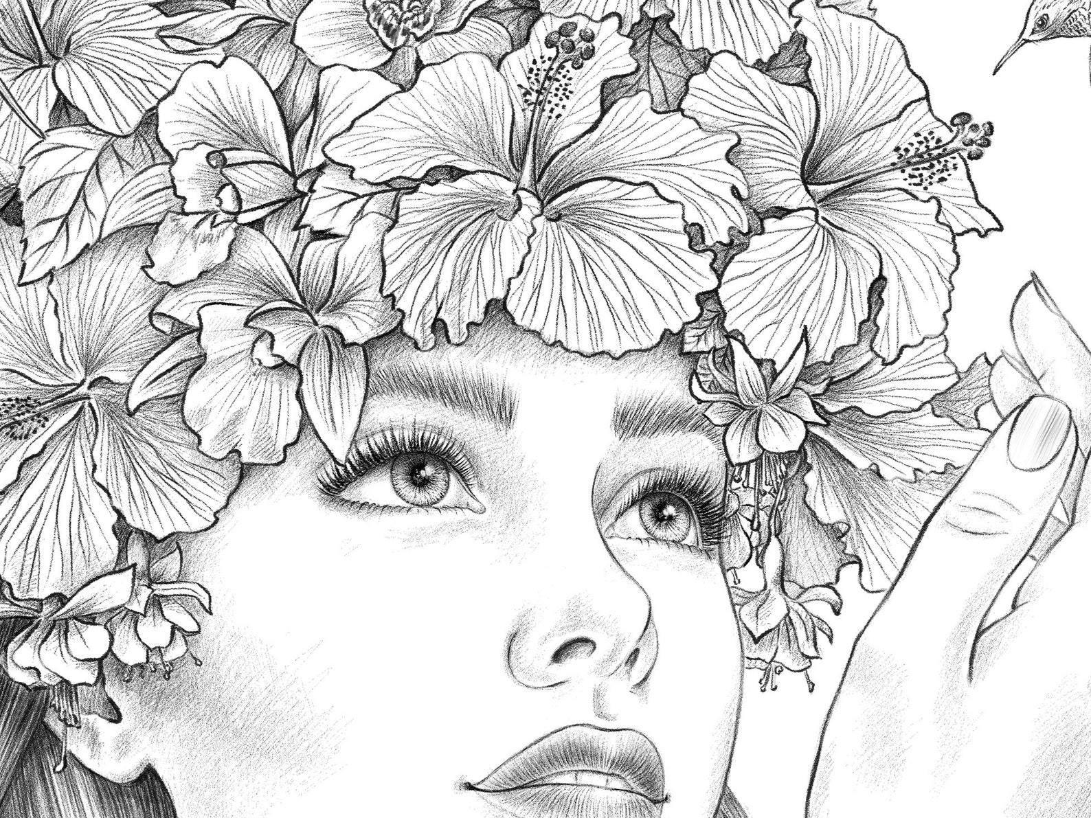 Coloring page for adults pdf woman in a wreath of exotic | Etsy