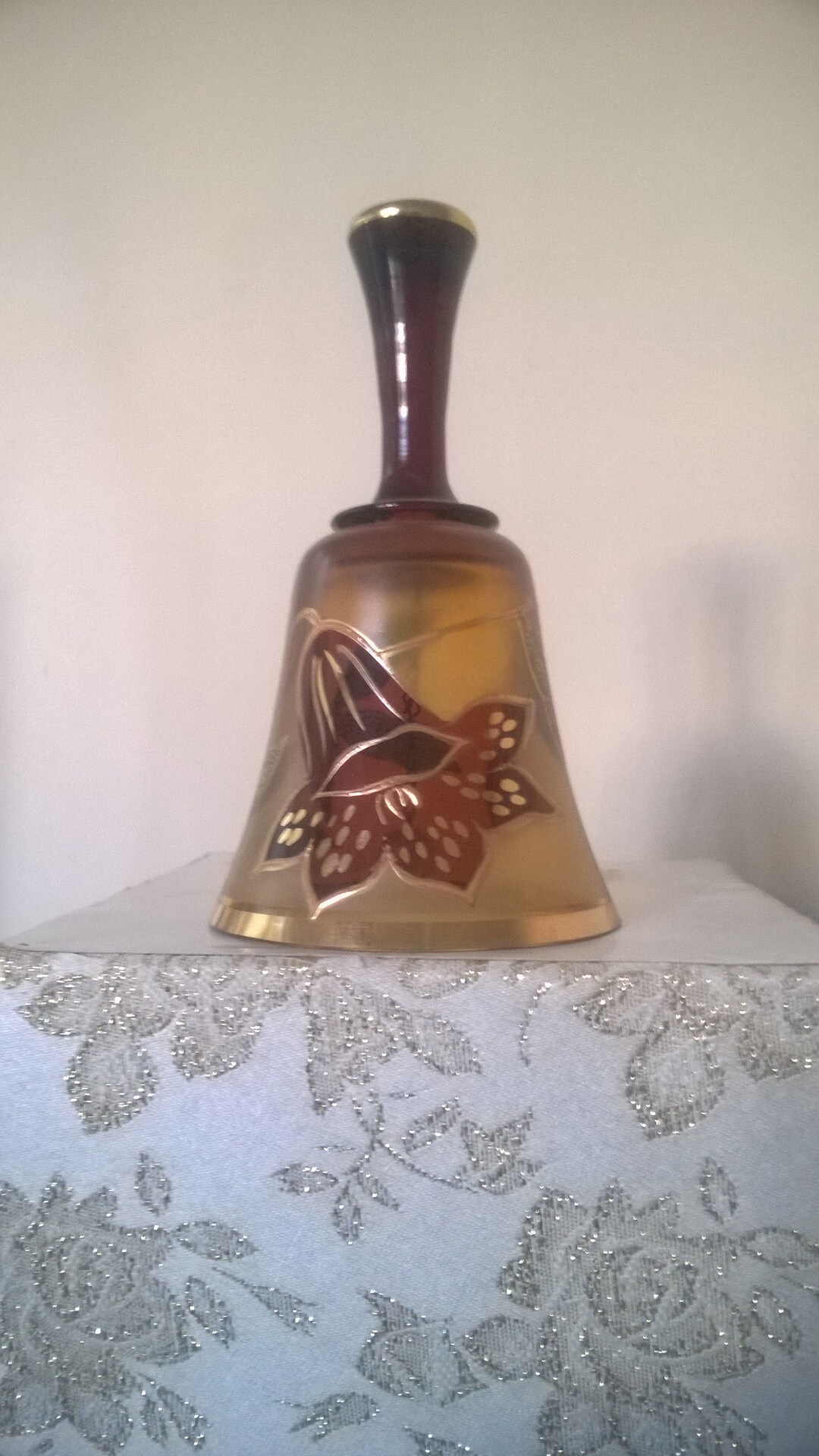 Bohemian Amber Glass Bell With Gold Trim Crystal - Etsy