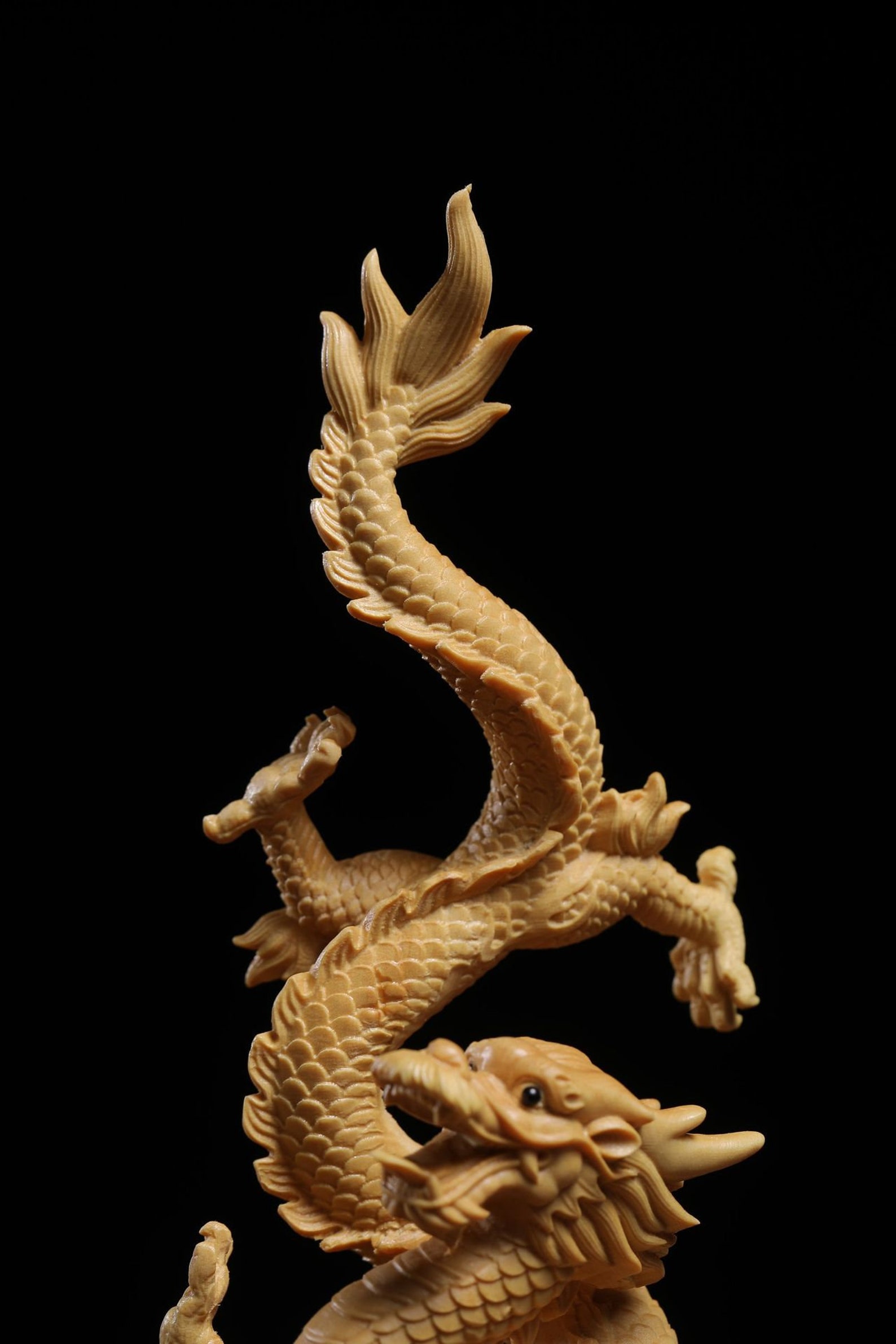 Wood Carving Chinese Dragon Sculpture Wooden Statue Concise Style ...