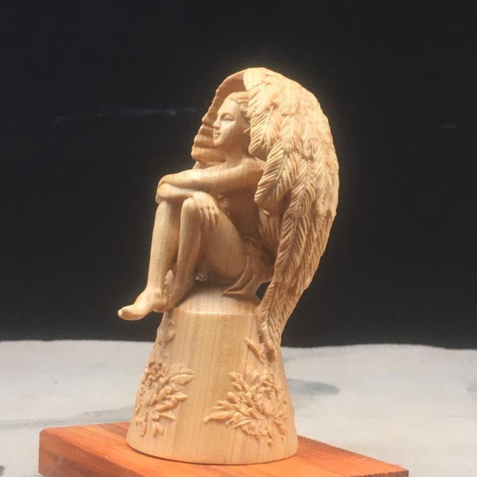 Wood Carving Beauty Angel Wooden Art Figurine for Christmas - Etsy
