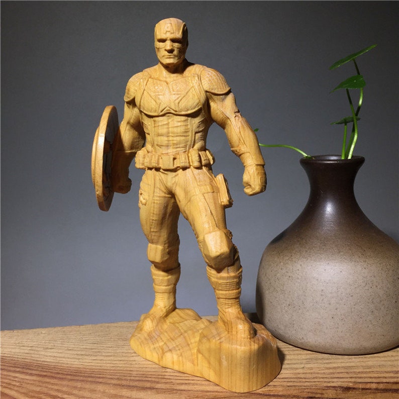 Wood Carving Marvel Super Hero Captain America for Sculpture | Etsy