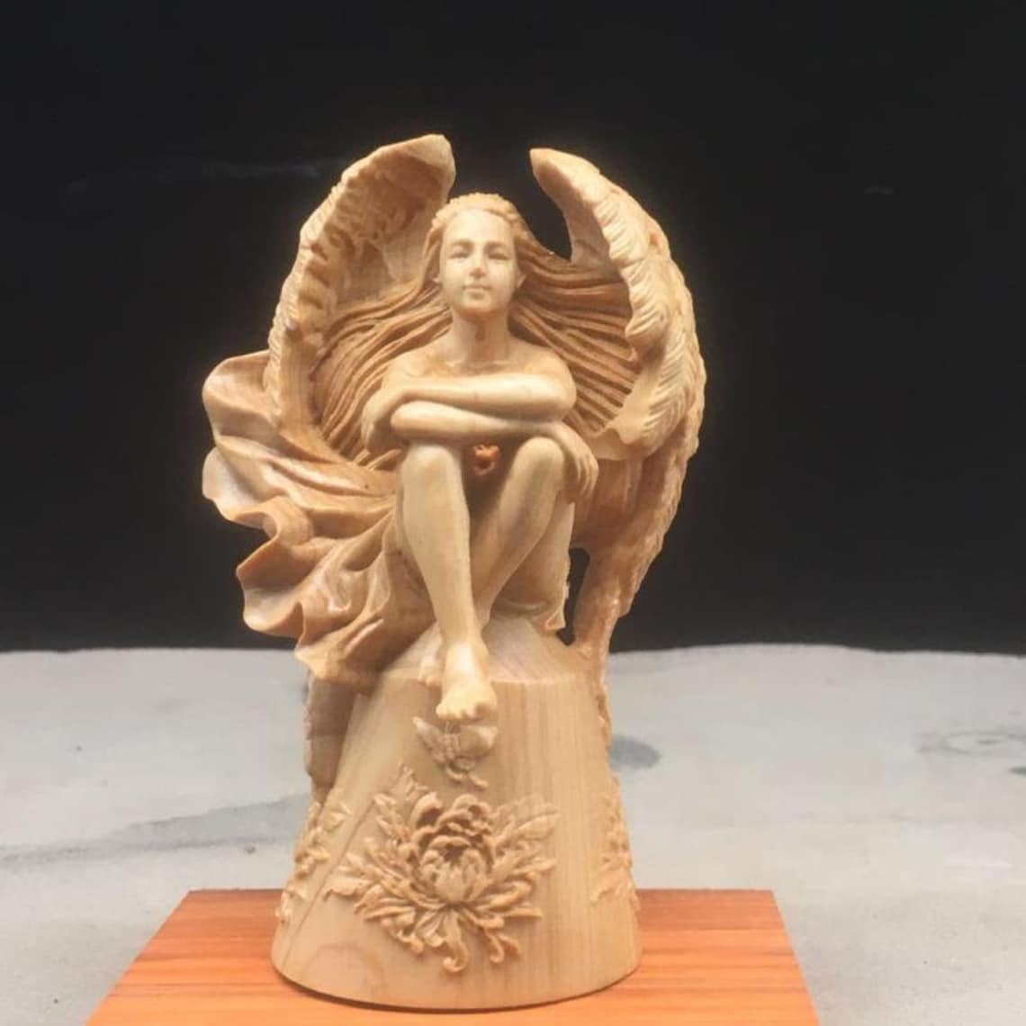 Wood Carving Beauty Angel Wooden Art Figurine for Christmas - Etsy