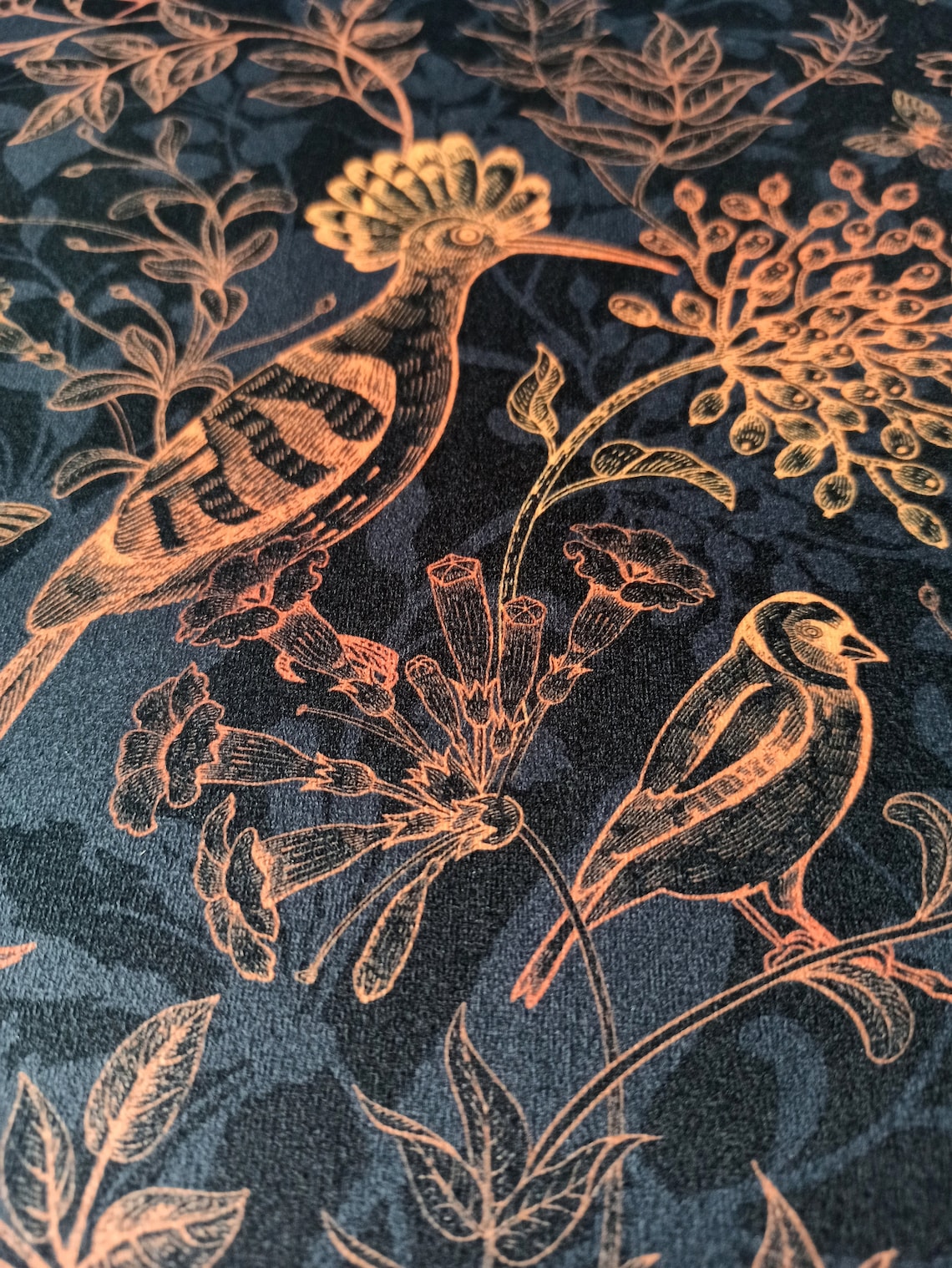 Printed velour velvet upholstery fabric 250g/m2 Exotic Birds | Etsy