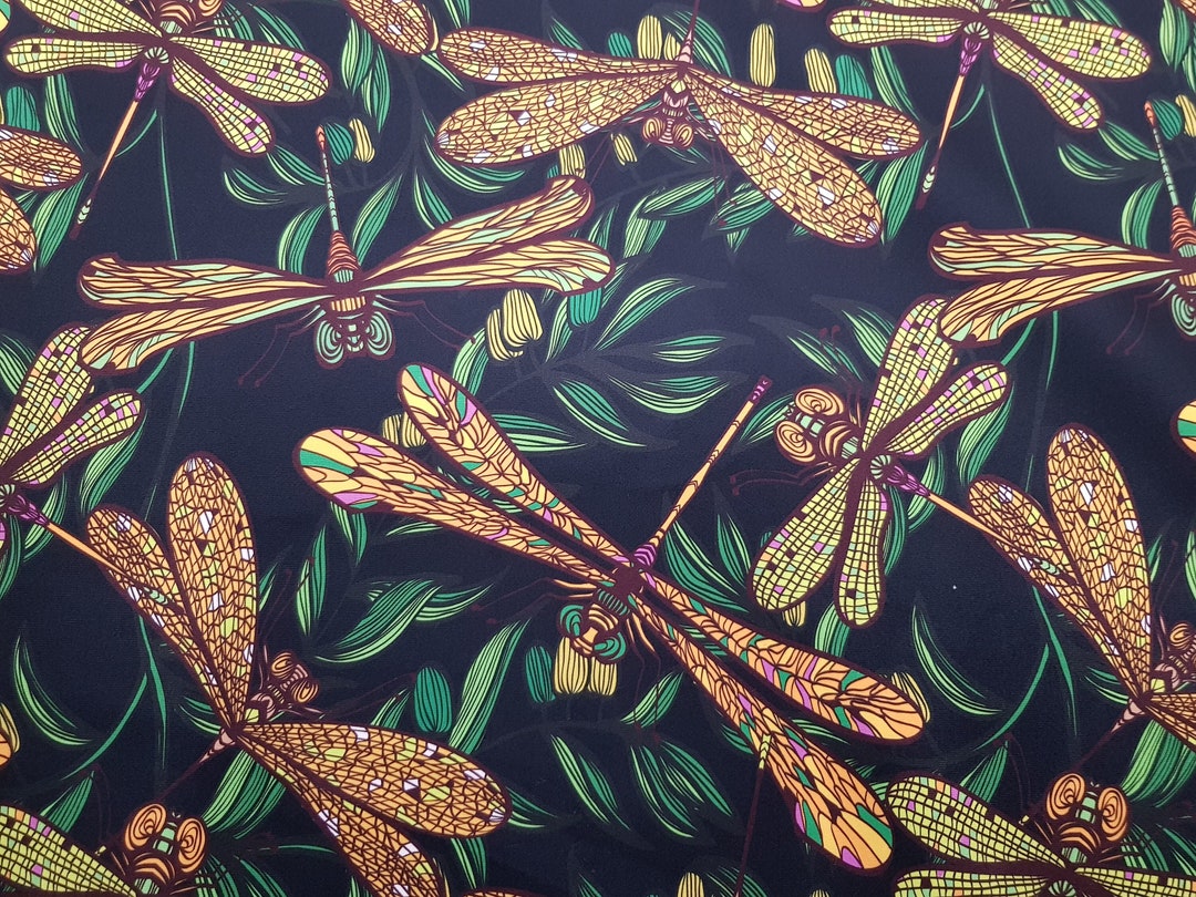 Printed Velour Velvet Upholstery Fabric 355g/m2 Dragonflies on Black - Etsy