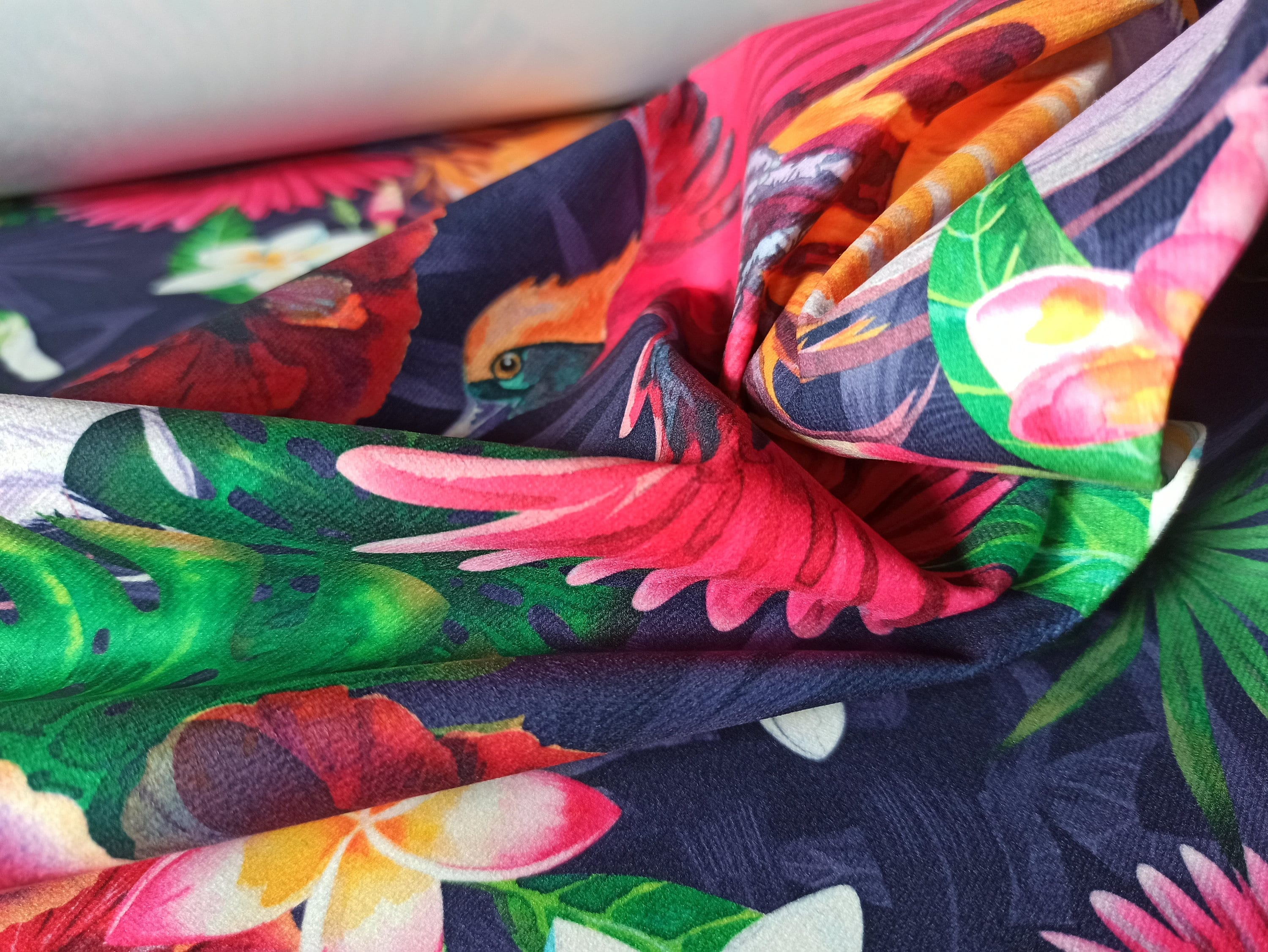 Printed velour velvet upholstery fabric 250g/m2 Pink Paradise | Etsy
