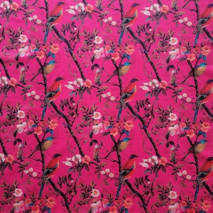 Printed Velour Velvet Upholstery Fabric Birds on Hot Pink - Etsy