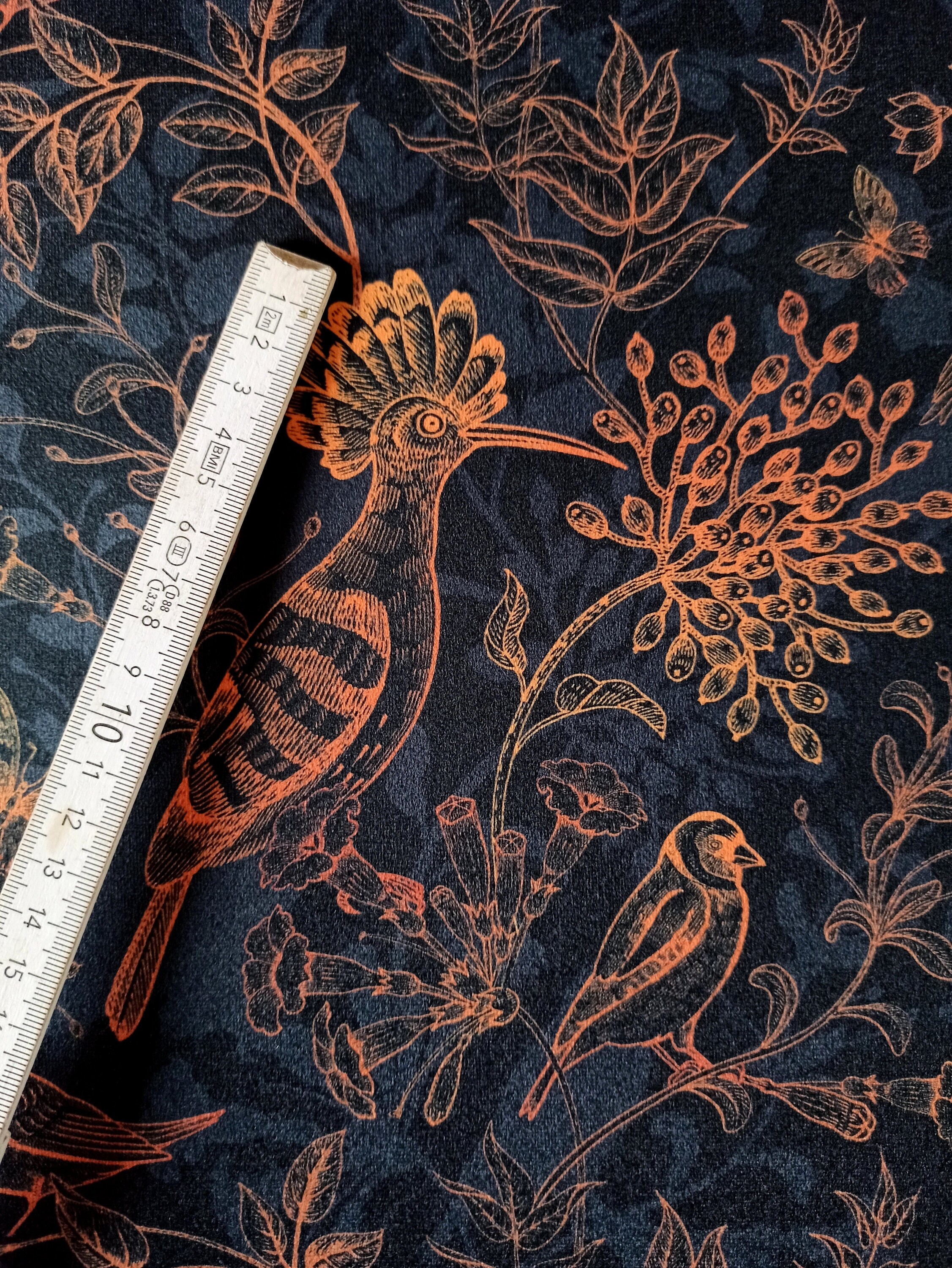 Printed velour velvet upholstery fabric 250g/m2 Exotic Birds | Etsy