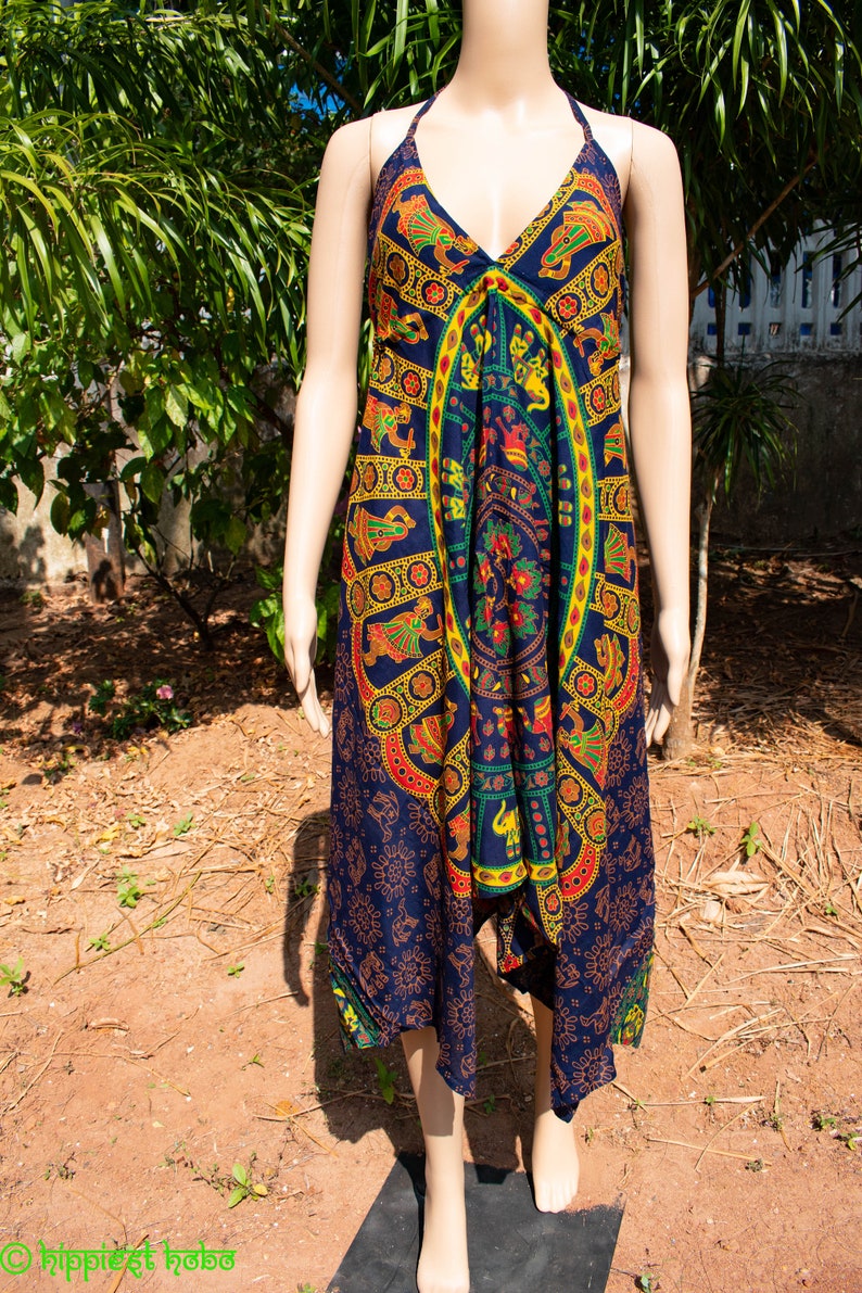Beautiful Hindu Mandala Elephant Print Summer Dress Festival Clothing ...