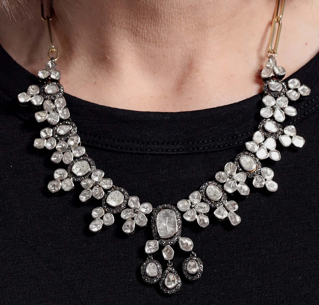 Diamond Polki Necklace Jewelry Natural Rosecut Diamond Uncut Polki 925 ...