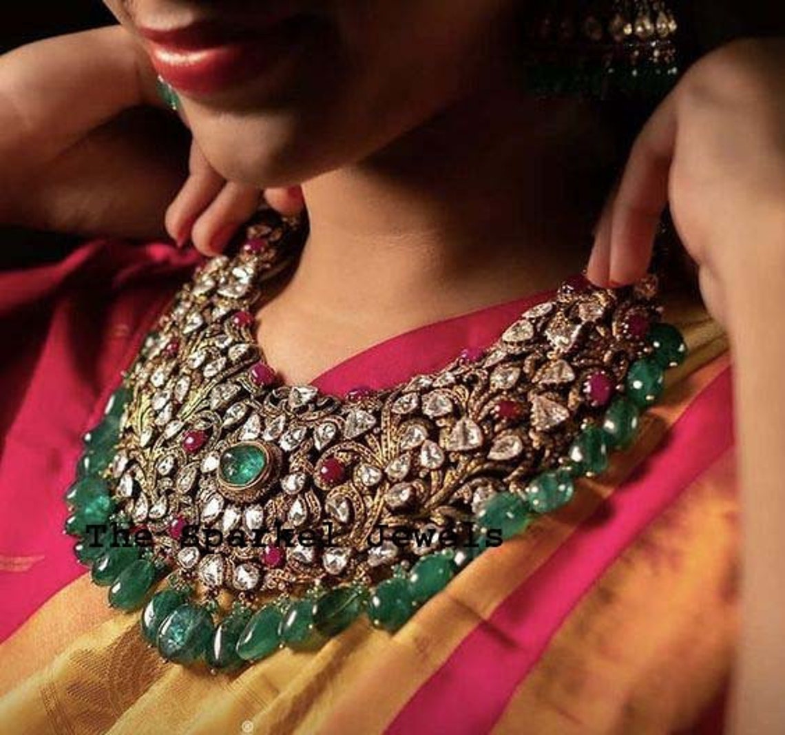 Diamond Polki Necklace Natural Rosecut Diamond , Polki Diamond ...