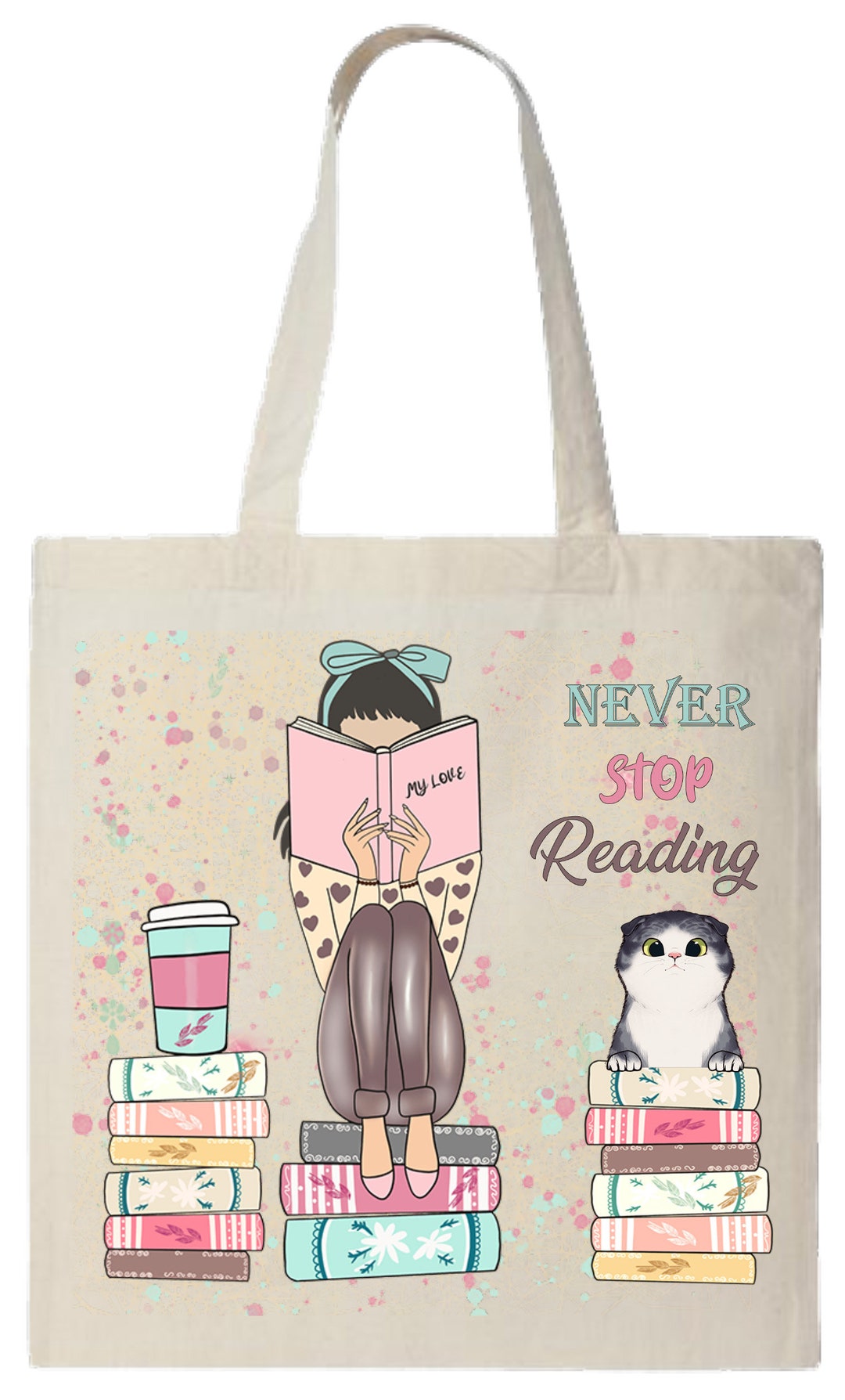 Reading Girl Book Tote, Bookworm Girl Book Tote, Book Tote, Small ...