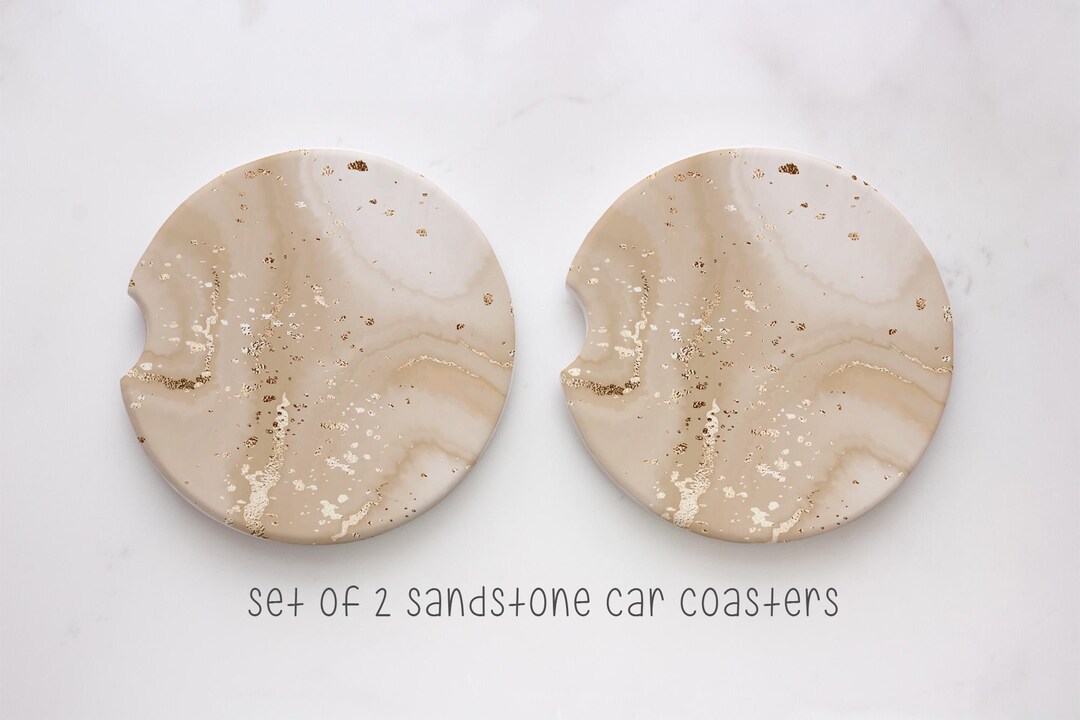 Set of 2 Car Coasters, Marble Look Car Coaster, Sandstone Car Coaster ...
