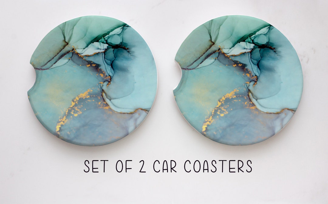 Set of 2 Car Coasters, Marble Look Car Coaster, Sandstone Car Coaster ...