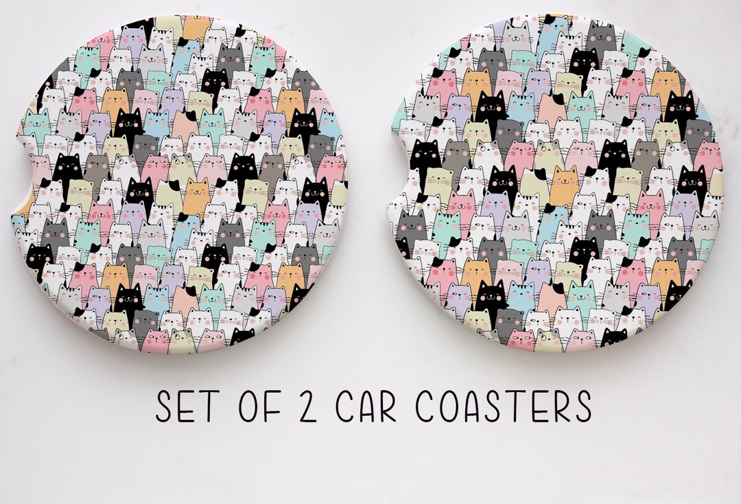 Set of 2 Car Coasters, Cats Car Coaster, Funny Cat Car Coasters ...