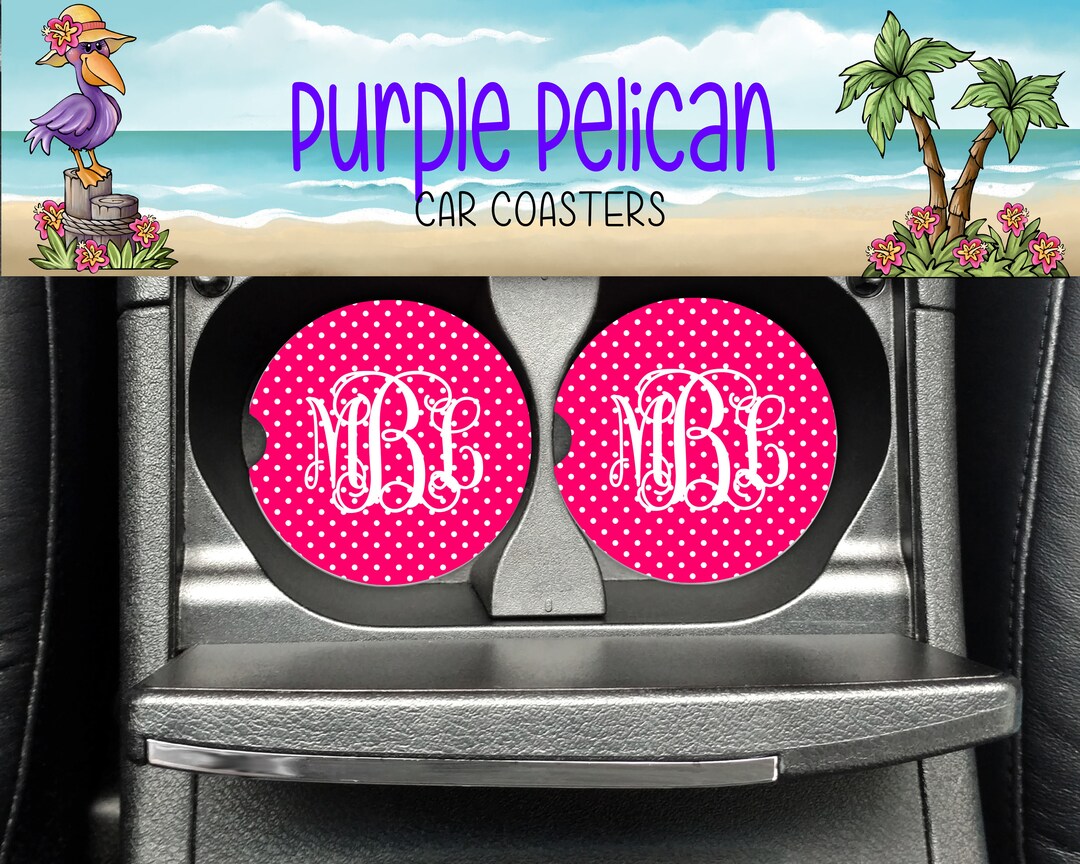 Set of 2 Car Coasters, Black Dotted Monogram Car Coasters, Sandstone ...