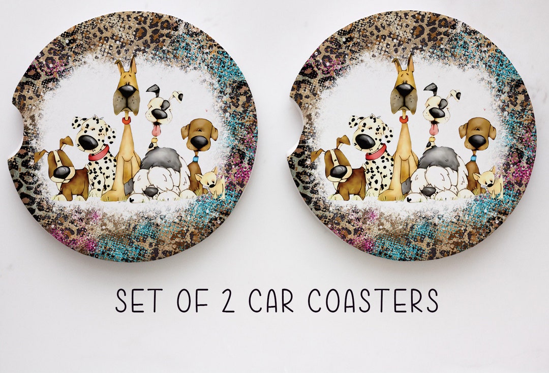 Set of 2 Car Coasters, Dog Car Coaster, Funny Dog Car Coasters ...