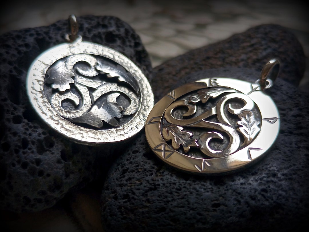 Triskelion With Oak Tree Leaves Runic Pendant, Runes and Triskele ...