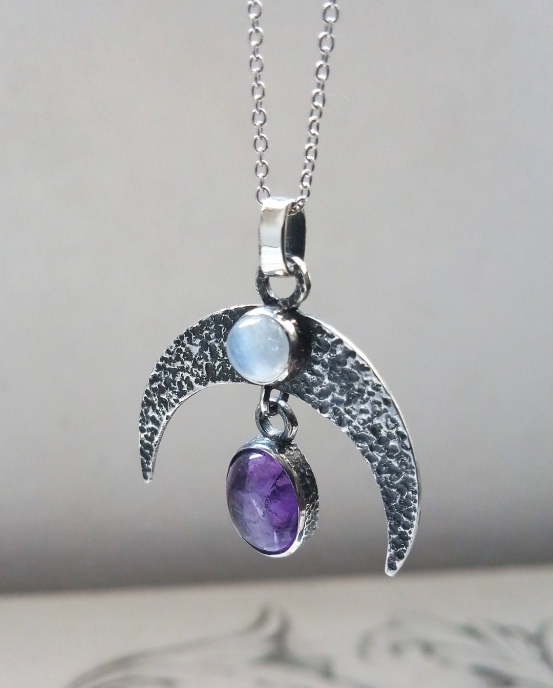 Witchy Inverted Crescent Moon Sterling Silver Pendant With Rainbow ...