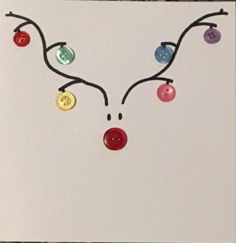 Handmade Reindeer Christmas Cards: Button Nose, Set of 6 - Etsy