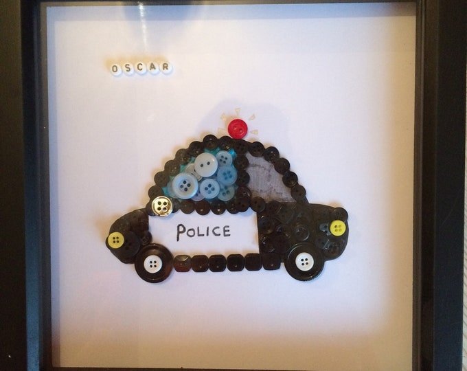 Button Art, Button Picture, Police Car, Christmas Gift Idea, Birthday ...
