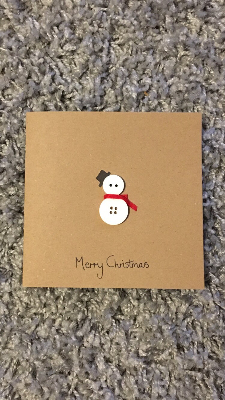 Handmade Christmas Cards, Button Cards, Snowman, Pack of 6 Cards ...
