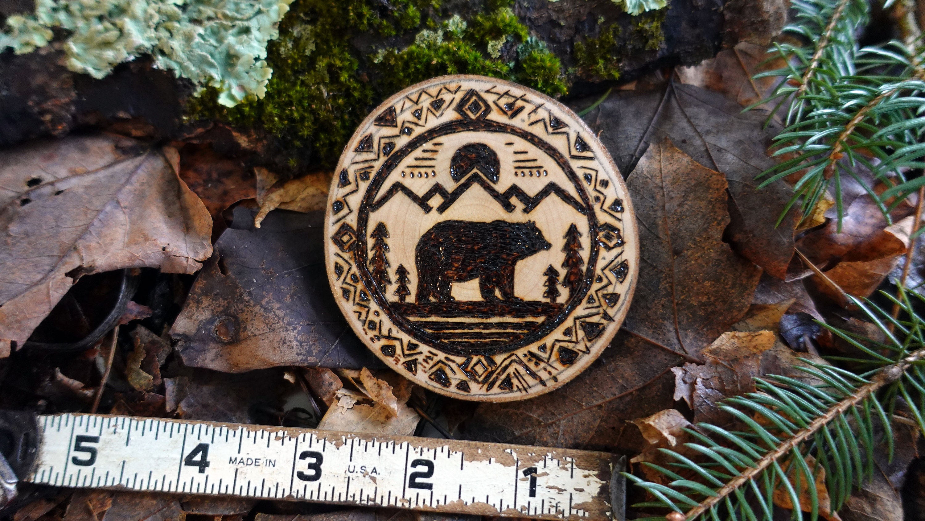 Bear Pyrography on Basswood Tree Slice Magnet - Etsy