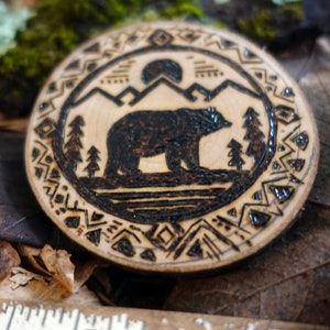 Bear Pyrography on Basswood Tree Slice Magnet - Etsy