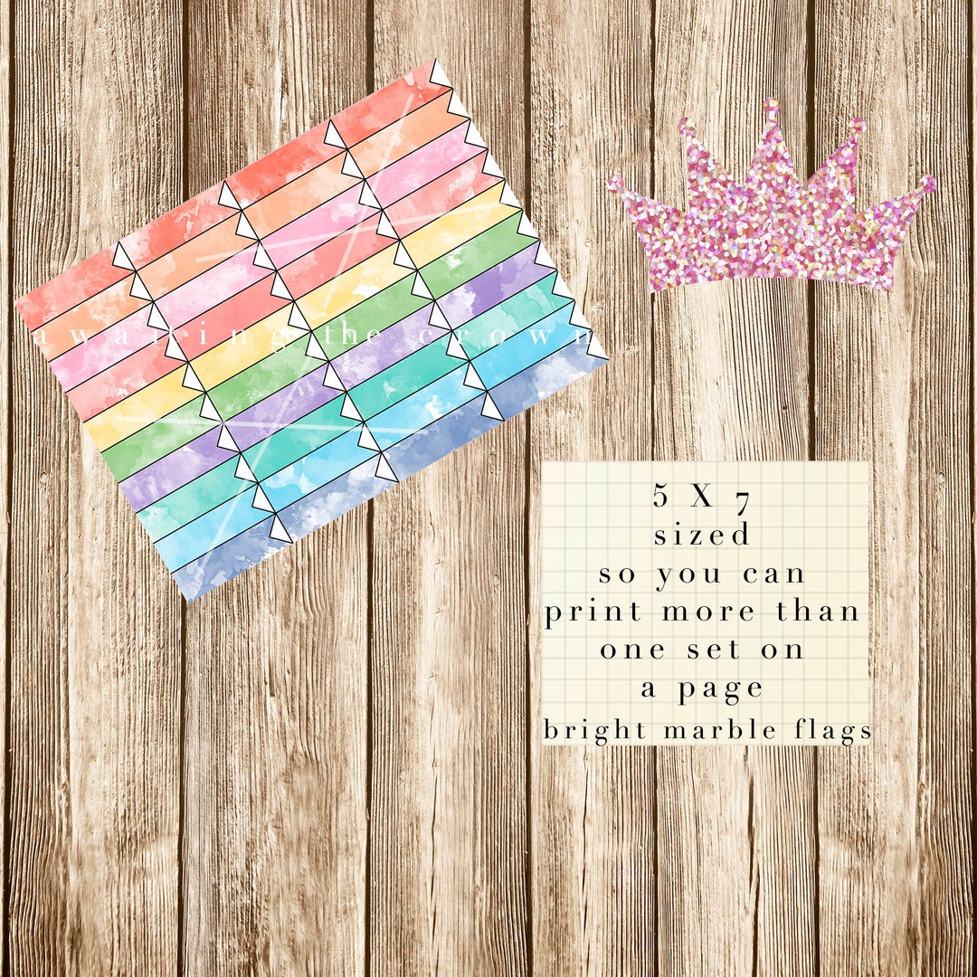 Bright Marble Water Color Planner Flags Digital File - Etsy