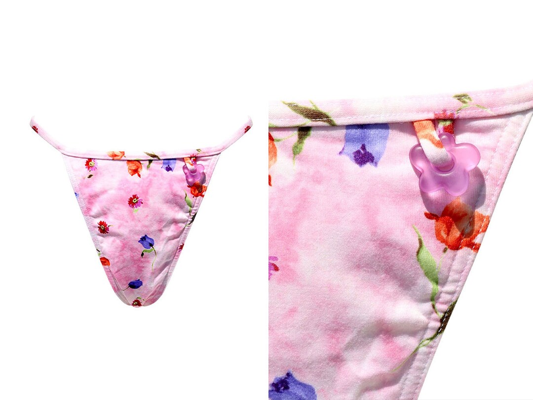 90s Vintage Deadstock Floral Thong Bikini Bottom With Flower Bottom