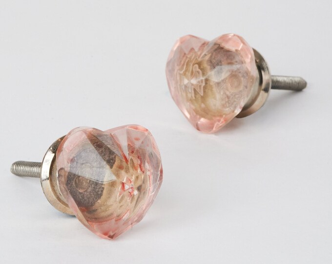 Pink Heart Knobs, Dainty Pink Pull, Pink Heart Knob Drawer Pull, Heart Furniture Hardware, Pink ...